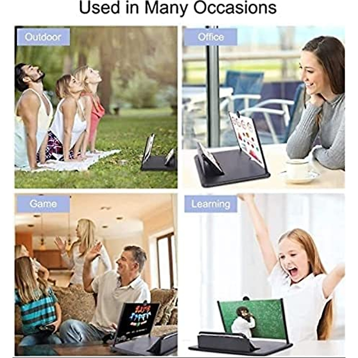 12 inch Screen Magnifier, 3D Smart Mobile Phone Screen Amplifier with Foldable Holder Stand for Any Smart Phone to Watch Your Movies and Videos, Black, F3