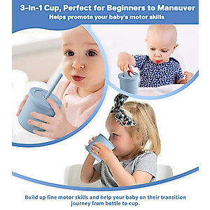 ECLIP Silicone Baby Feeding Set, 10 Pcs Baby Led Weaning Supplies with Suction Bowl Divided Plate Adjustable Bib Soft Spoon Fork Snack Cup with Lid Drinking Cup, Utensil (Blue)