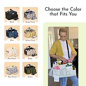 FifthStart Multiuse Cleaning Caddy with Waist & Shoulder Strap - Professional 9 Pockets Tote Bag for Housekeeping Diaper Gardening Fishing Beach Bathroom Organizer Adjustable Compartments, Black Large