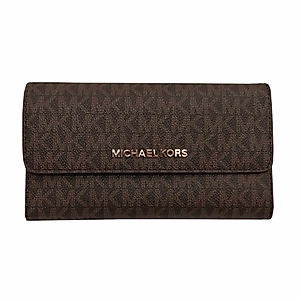 Michael Kors Jet Set Travel Large Trifold Leather Wallet (Brown 2018)