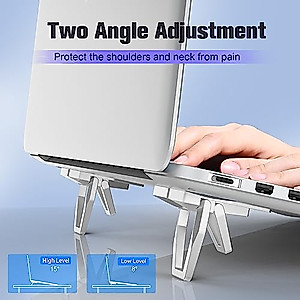 PONICOR Zinc Alloy Computer Keyboard Stand for Desk, Foldable Keyboard Riser with 2 Angle Adjustable, Self-Adhesive Invisible Laptop Stand for Desk, Mini Portable Keyboard Lift (2pcs Silver)