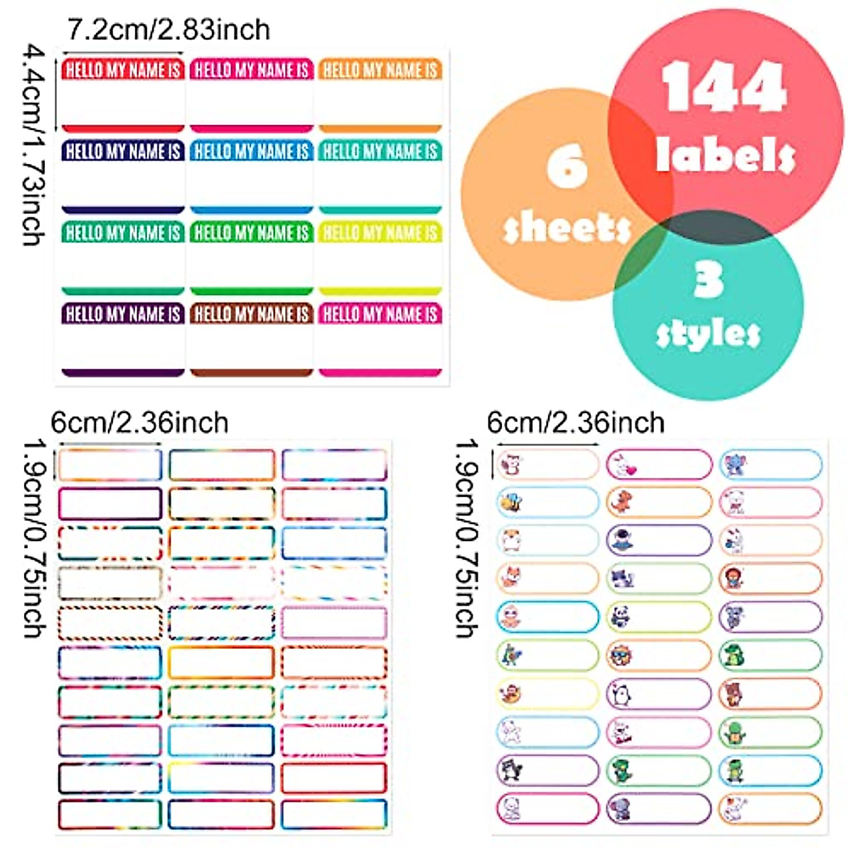OIIKI Reusable Baby Bottle Labels for Daycare 144pcs, Waterproof Name Labels for Daycare, Animal Self Adhesive Name Tag Stickers Write On Kids Food Water Bottle Labels for School Classroom