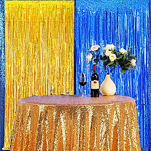 Graduation Party Decorations Navy Blue Gold 2024/Navy Blue Yellow Graduation Decorations Navy Blue Foil Fringe Curtains Graduation Backdrop Metallic Foil Fringes Curtains for Blue Gold Birthday Party