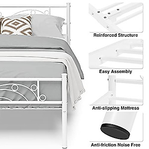 Weehom Full Size Bed Frame with Headboard Under Storage Metal Platform Bed Steel Slat Support, White