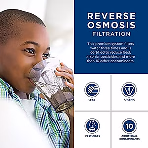 GE Reverse Osmosis System & Under Sink Water Filter | Faucet & Easy Install Kit Included | Premium Filtration Reduces Lead, Chlorine & More | Replace Filters Every 6 Months | GXRM10RBL