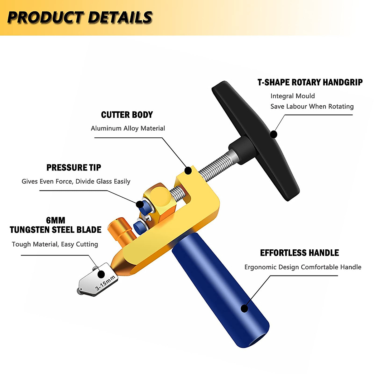 Manual Tile Cutter, 2 in 1 Glass Tile Cutter Hand Tool with Glass Breaking Pliers, Mirror Cutting Kit with 3 Tungsten Steel Blade for Home DIY Cutting Glass, Mirror, Ceramic Tile, Glazed Tiles