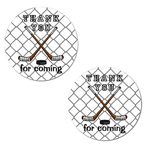 40 Thank You Hockey Labels, 2 Inch Big Round Glossy Stickers, Great Stickers for Birthday Party, Baby Shower, Wedding, Graduation, or Any Family Event Decorations, Made in USA