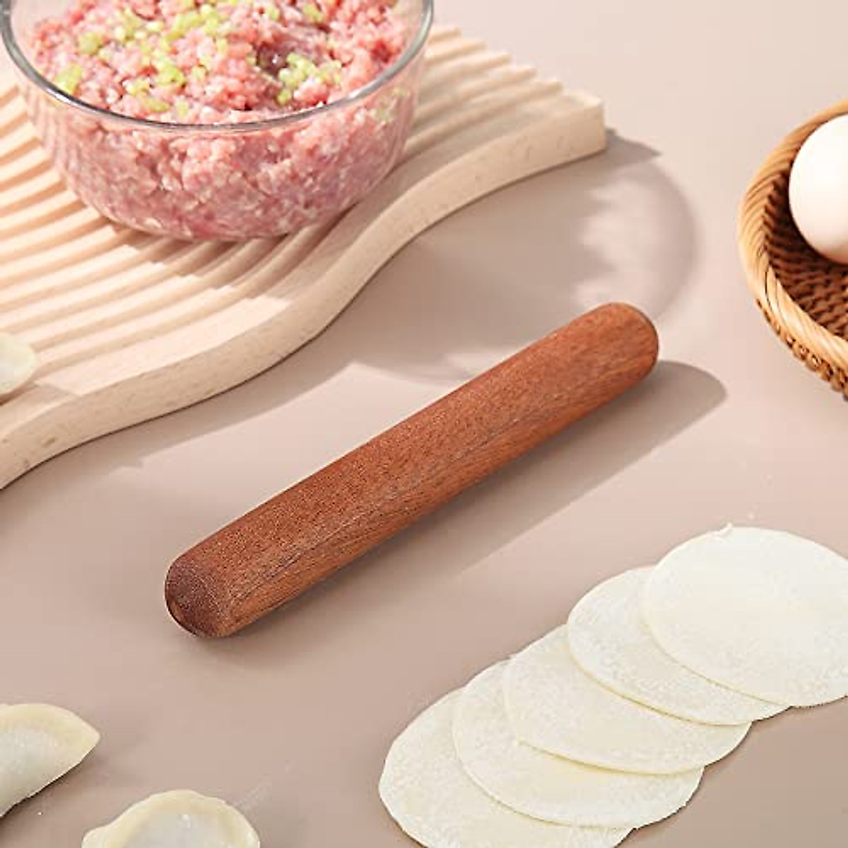 Kyraton Rolling Pin for Baking, Wood Dough French Rolling Pins Pizza Dough Roller, Dumpling Pin Pie Cookie Rolling Pins (7.9-Inch)