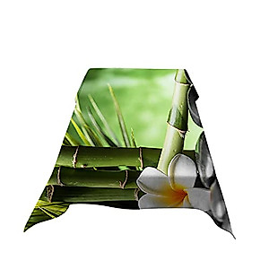 EKOBLA Bamboo Table Cloth Zen Basalt Stones Frangipani Flower Therapy Pebble Nature Rectangle Table Covers 52x70 Inch (132x178cm)