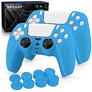 SIKEMAY [2 Pack] PS5 Controller Skin, Anti-Slip Thicken Silicone Protective Cover Case Perfectly Compatible with Playstation 5 Dualsense Controller Grip with 8 x Thumb Grip Caps