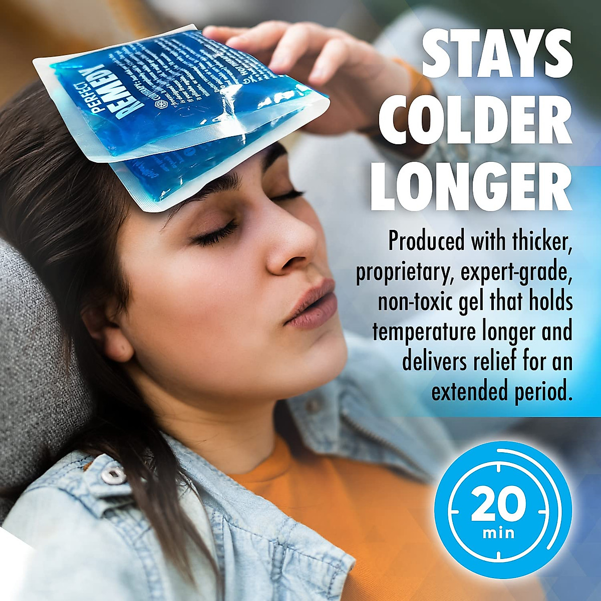 Perfect Remedy 2-Pack Gel Ice Packs for Injuries, Soft and Flexible Hot & Cold Compress, Soothing Ice Packs Aid for Sprains, Strains & Soreness conditions, Alternative to Hot Water Bottles (Blue, Reg)