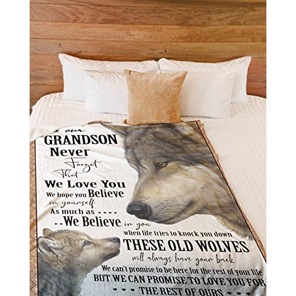 Personalized Fleece Blanket Wolf to Our Grandson Fleece Blanket Never Forget That We Love You Fleece Blanket Gift for Grandson Birthday Gift from Grandma Grandpa