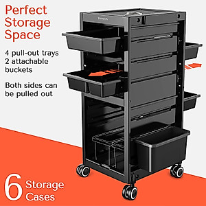 TASALON Professional Salon Trolley Cart, Hair Salon Equipment for Salon Station, Space Saving Salon Hair Cart 4 Drawers & 2 Storage Baskets, Salon Stations for Hair Stylist, Multipurpose Tool Cart