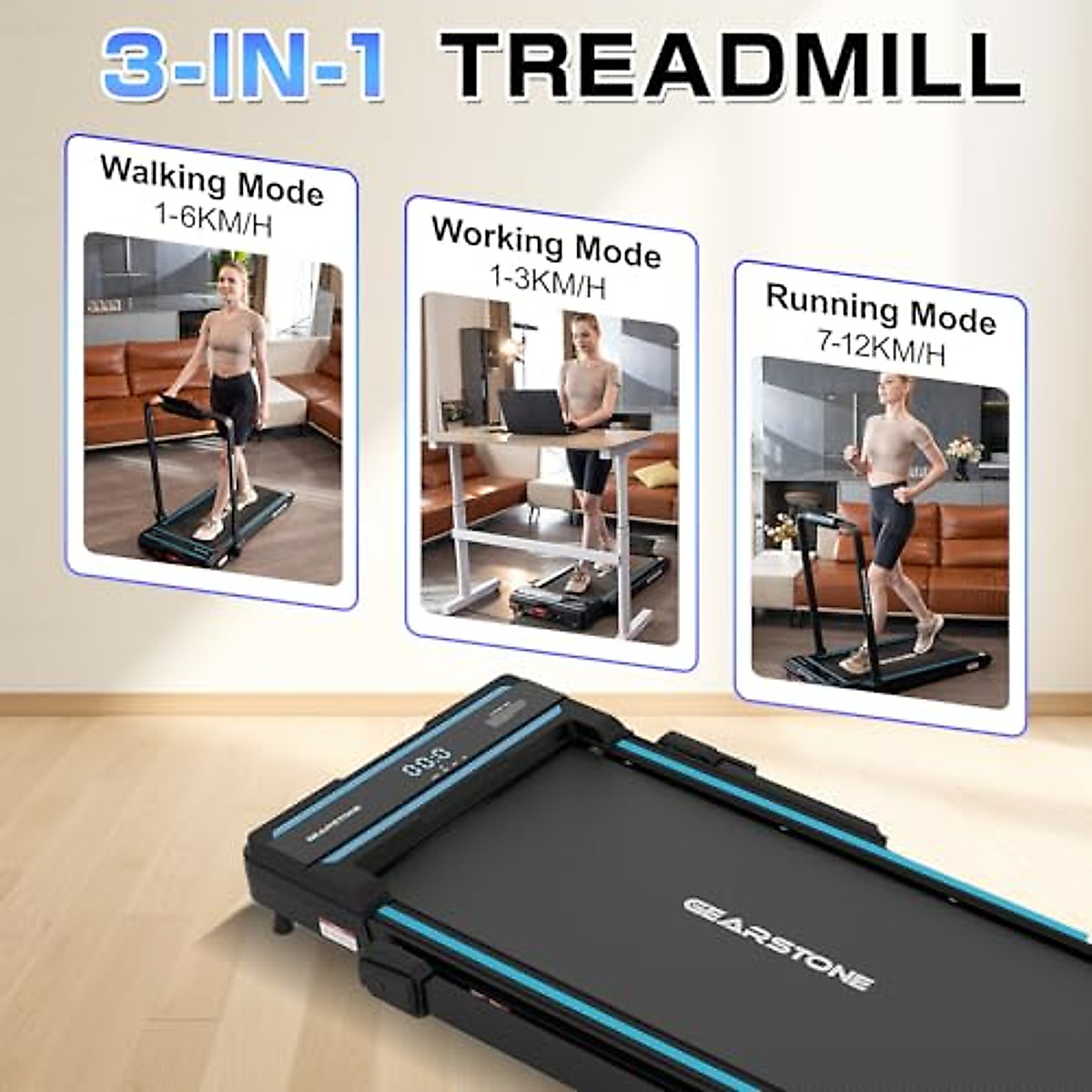 GEARSTONE Folding Treadmill for Home 2 in 1 Electric Under Desk Treadmill