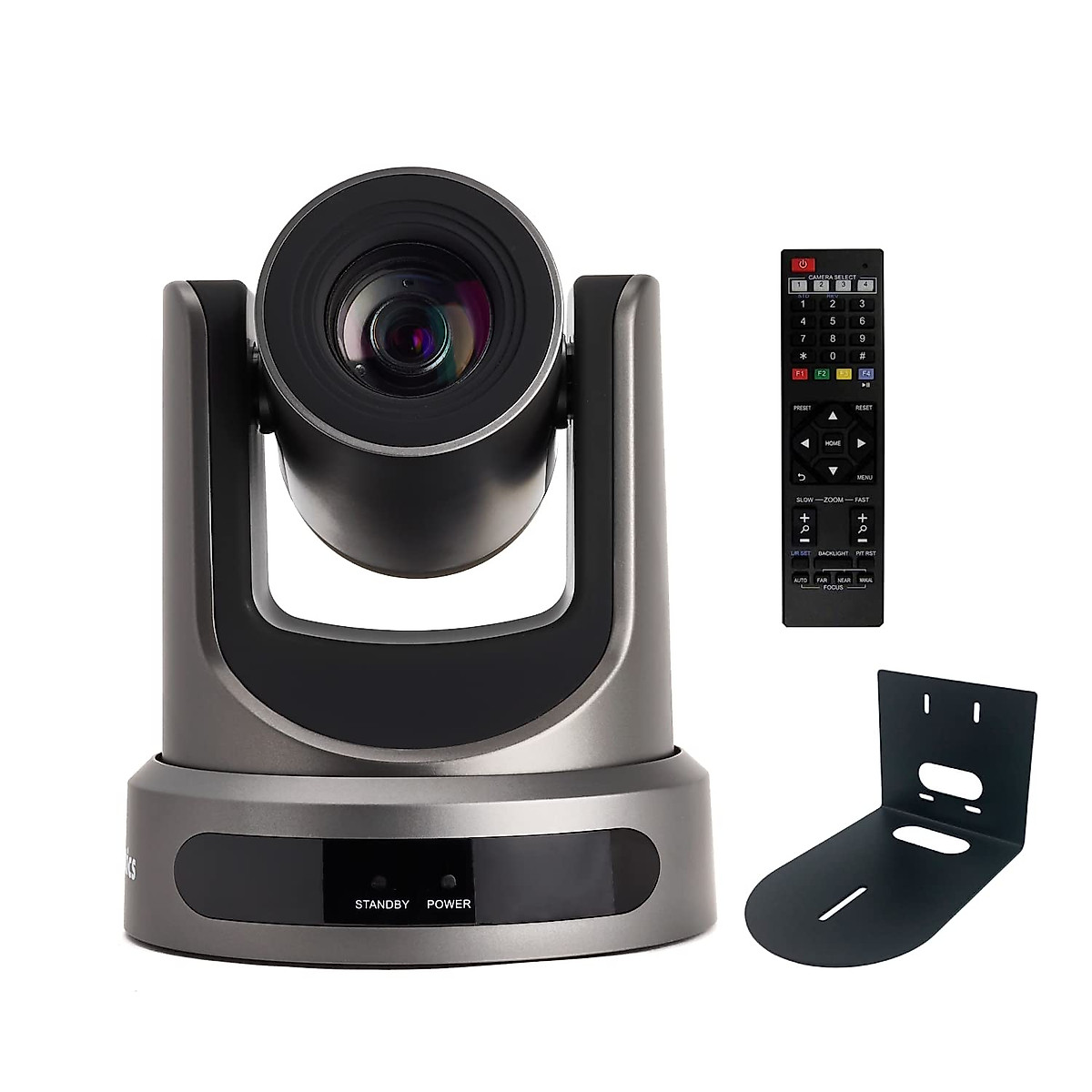 PTZOptics 12X SDI Gen 2 1080p Resolution Live Streaming Broadcast Camera Gray | HCM-1 White Small Universal Wall Mount Bracket- Streaming Bundle