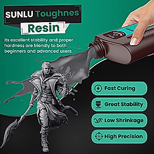 SUNLU High Tough 3D Printer Resin, Flexible Fast Curing 3D Resin for 2K 4K 8K LCD DLP SLA Resin 3D Printer, 405nm UV Curing 3D Printing Photopolymer Resin, 350J/m High Impact Resistant, 1KG, Grey
