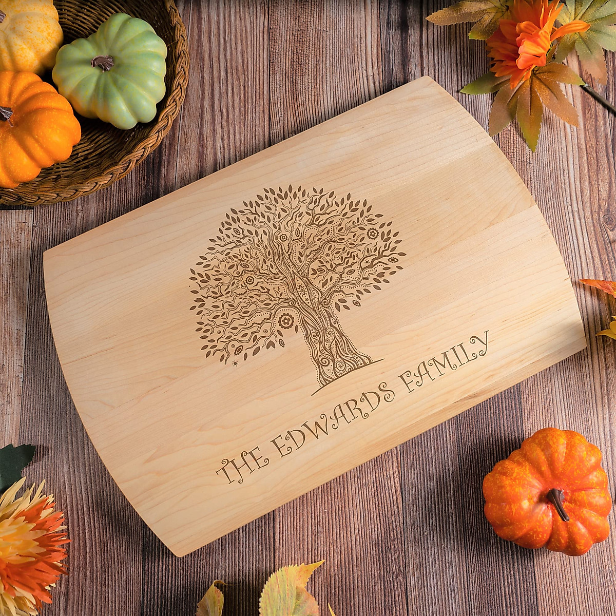 Blue Ridge Mountain Gifts Personalized Tree of Life Cutting Board - Custom Laser Engraved Wood Chopping Board- Great for Father's Day Wedding, Anniversary, Birthday, and more - 3 Wood Types & Sizes