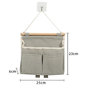 Alunsito Hanging Storage Organiser 2Pcs Waterproof Wall Hanging Bag Linen Cotton Organizer Wall Basket, Closet Hanging Pouch with Hooks for Bedroom Bathroom Kitchen