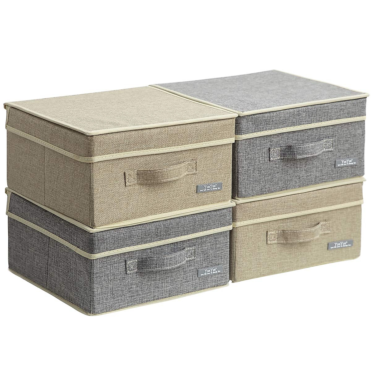 YueYue Linen Collapsible Storage Bins With Lids，Foldable Fabric Storage Bins Boxes，Storage boxes with lids Closet Bin（2 Pack Orange，13in/13in/13in