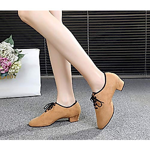 RUYBOZRY Women&Men's Latin Dance Shoes Ballroom Oxford Dance Practice Teaching Shoes Modern Dance Sneakers,NJB3210-Suede-3-Beige,US8