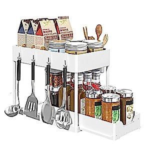 Hoffnugshween Under Sink Organizers and Storage, Slide out Drawer Kitchen Bathroom Under Sink Storage Rack, Bathroom Cabinet Organizer Shelf Baskets 2 Tier Large Capacity (1 Pack) (White)