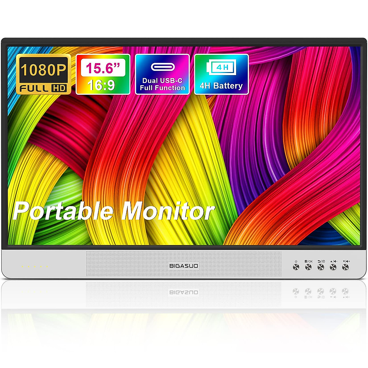 BIGASUO Portable Monitor, 15.6 FHD HDR 1080P Portable Laptop Monitor, Built-in 6000mAh Rechargeable Battery, Dual Spearker for Laptop PC/MacBook/Phone Xbox Switch PS4 PS5- Gift for Family and Friends