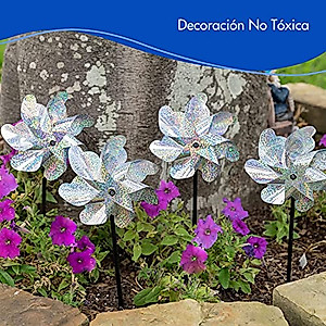 BIRD BLINDER Premium Repellent PinWheels – Sparkly Holographic Pin Wheel Spinners Scare Off Birds and Pests (Set of 8) - Easy Assembling Bird Repellent Devices Outdoor - Humanely Keep Birds Away