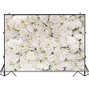 Avezano White Flower Backdrop for Party Photoshoot Wedding Floral Wall Bridal Shower Party Decoration Photography Background White Rose Florals Backdrops Portrait Photographic Studio (8x6ft)