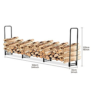 Firewood Rack Stand 12ft Steel Firewood Log Holder for Fireplace, Indoor Outdoor Metal Log Holder Stand, Black