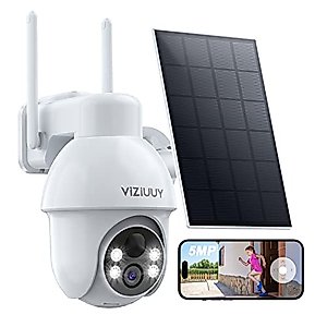 VIZIUUY 5MP Solar Security Camera Outdoor, Wireless Battery Powered Security Camera with 360°View, Pan and Tilt, Color Night Vision with Floodlight,PIR Human Detection,Compatible with Alexa