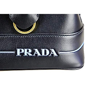 Prada City Calf Dome Blue Stripe Black Satchel 1BA200