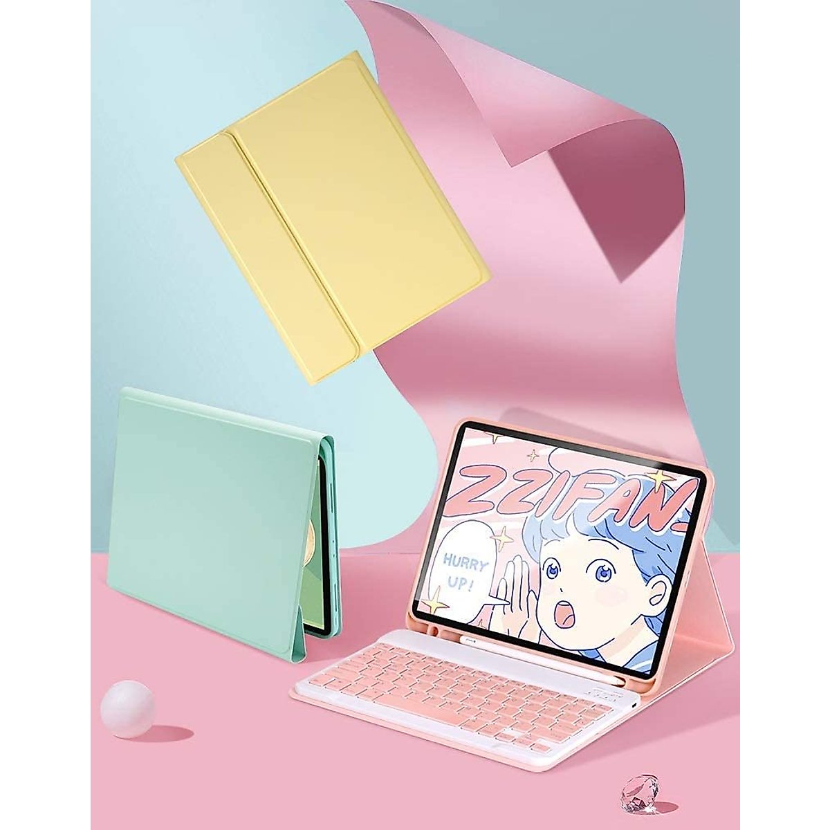 Keyboard Case with Mouse for iPad 10.2inch, Case for iPad 9th/8th/7th Gen/Air3/Pro10.5 with Keyboard and Mouse, Slim Candy Detachable Magnetic Keyboard with Pencil Holder (Sky Blue)