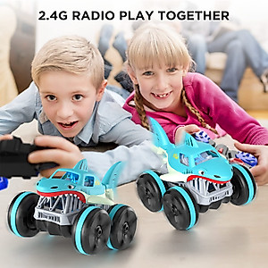 MaxTronic Remote Control Car Amphibious, 2.4 GHz 4WD 1:14 Scale All-Terrain Waterproof Remote Control Monster Truck, RC Boat Shark Car Toys for 3-12 Years Old Boys Girls