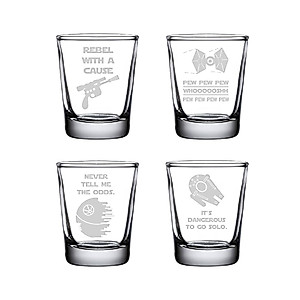 Brindle Southern Farms SW Etched Shot Glass Set of 4: Sci-fi Space Star Noises Wars Shot Glasses
