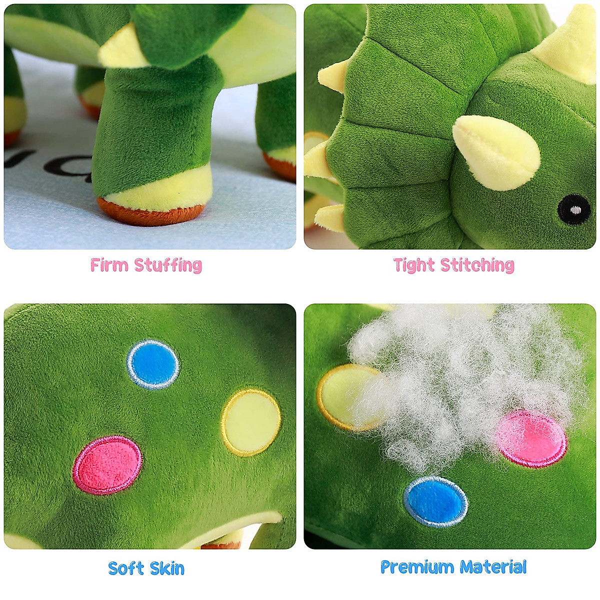 Dinosaur Plush Toy, 16" Stuffed Animal Triceratops Throw Plushie Pillow Doll, Soft Green Fluffy Friend Hugging Cushion - Present for Every Age & Occasion