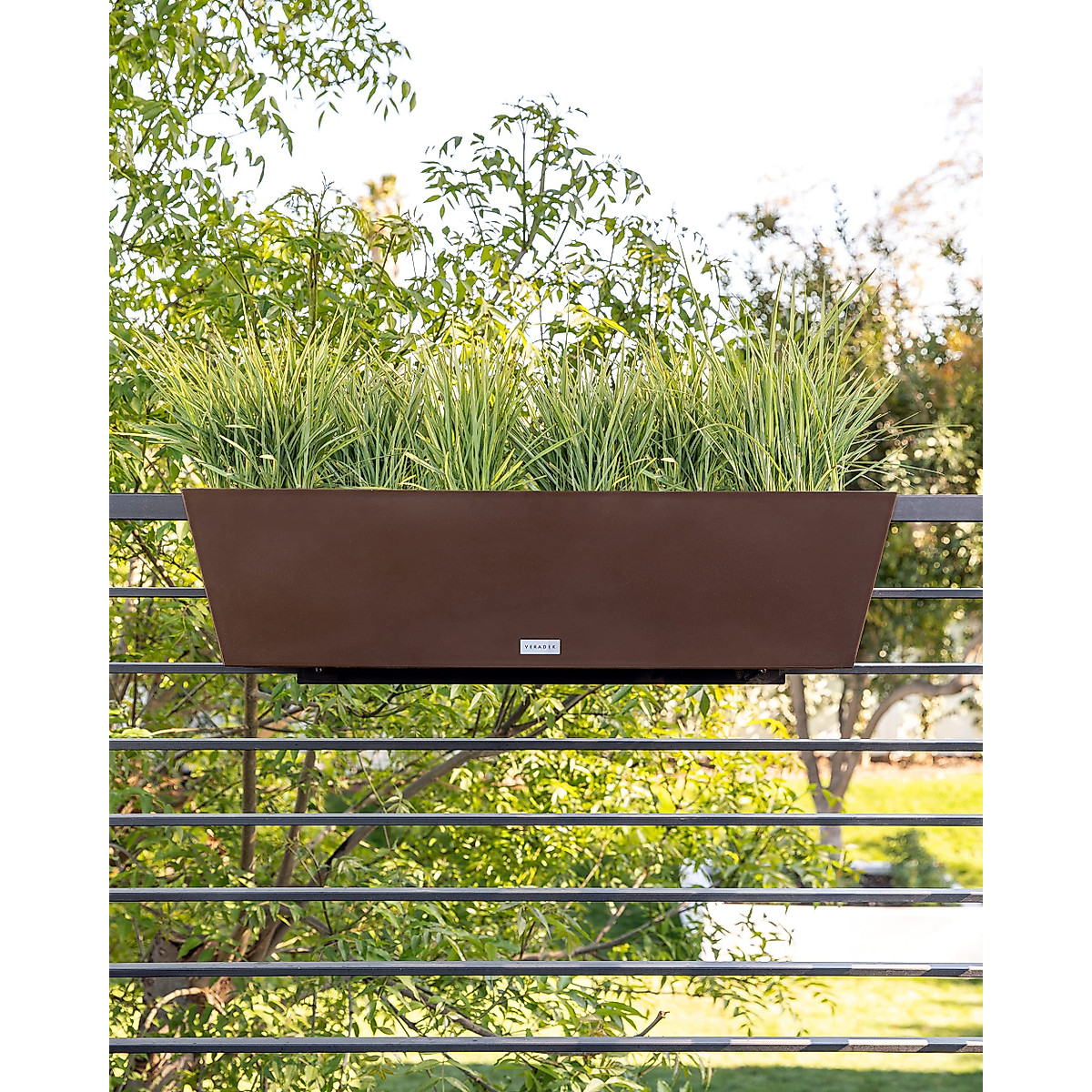 Veradek Pure Series Railing Planter - Plastic Hanging Planter for Outdoor Balcony/Fence | Durable All-Weather Use with Adjustable Brackets | Modern Décor for Flowers, Succulents, Hanging Plants