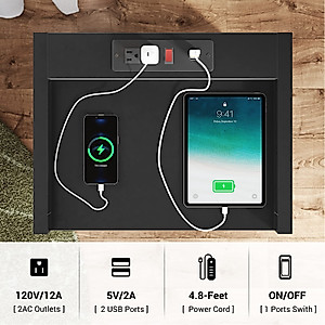 EPHEX LED Nightstands Set of 2, Black Night Stand with Charging Station and 2 Drawers, Wood End Side Table with USB Ports, Bedside Table for Bedroom