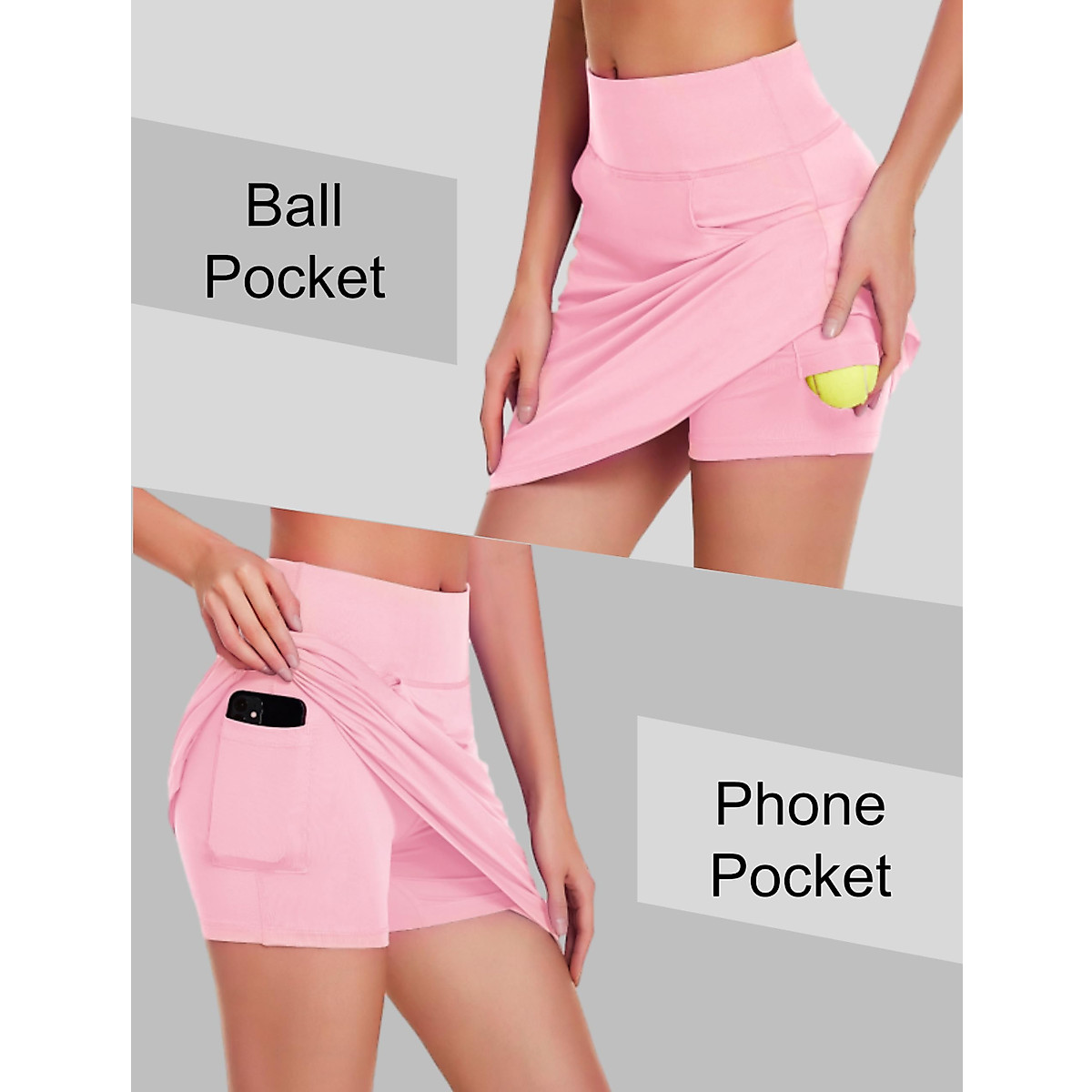 COOrun Women's Athletic Skorts Active Skirts High Waisted Workout Active Skort Skirt with Pockets Pink Medium