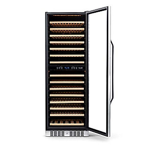 NewAir 24" Wine Cooler Refrigerator, Large 160 Bottle Built-in or Freestanding Dual Zone Wine Cellar in Stainless Steel with Precision Thermostat, and Full Extension Beechwood Shelves