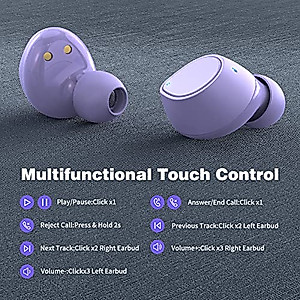 5.2 Bluetooth Headphones for Samsung S22 S23 Ultra iPhone 14 Pro Max, True Wireless Earbuds Stereo Sound Touch Control in-Ear Noise Canceling Earphones Sport Headset for Google Pixel 7 Pro 6 6A Purple
