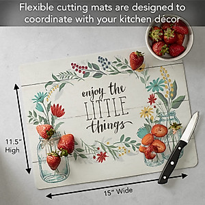 CounterArt Blooming Thoughts Designer Flexible Plastic Cutting Board Mat, 15" x 11.5", Made in the USA, Decorative, Flexible, Easy to Clean