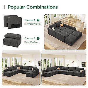 HONBAY Oversized Modular Sectional Sofa with Storage Seats, Reversible Sectional Couch with Removable Covers, Modular Sectional Couch for Living Room, Dark Gray