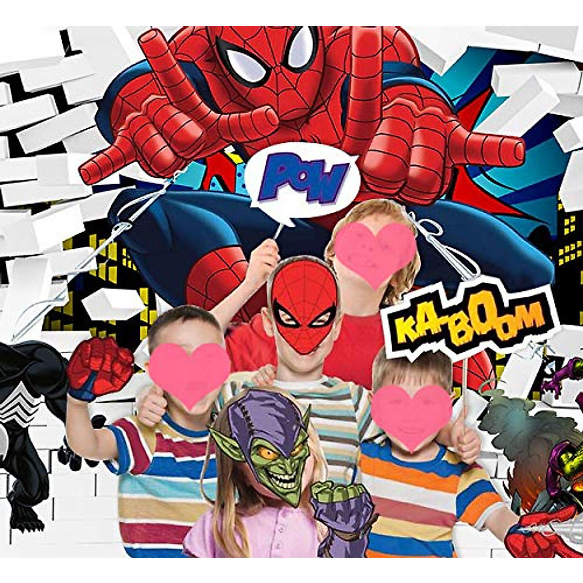 White Brick Wall Spiderman Photo Background Polyester Superhero Cityscape Spider Web for Children Baby Boys Birthday Party Banner Decorations Baby Shower Supplies (7x5 Ft)