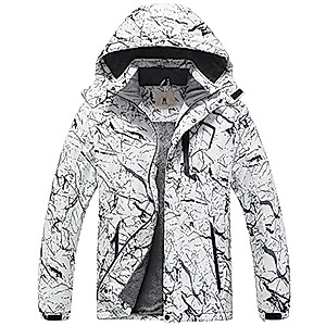 CREATMO US Men's Snowboard Jacket Snow Winter Coat Raincoat Line Printed Medium