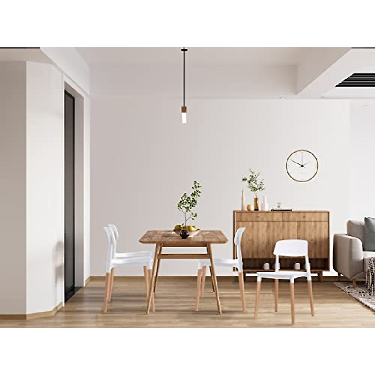 Porthos Home Clyde Dining Chairs Set of 4 with Waterproof and Stain-Resistant PP Plastic Back, Seat and Legs with Woody Accents (Space-Saving Stackable Design for Dining Rooms