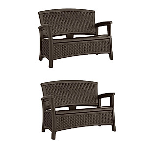 Suncast Elements Resin Wicker Design Loveseat with Storage Area, Java (2 Pack)