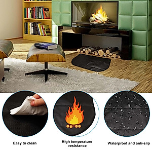 NQEUEPN Fireplace Mat, 42x24 Inch Hearth Pad Half Round Fire Flame Resistant Floor Covering Protection Heat Proof Grill Mat for Wood Stove Indoor Outdoor (Black)