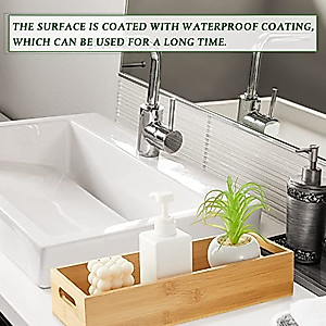 2 Pcs Bamboo Toilet Tank Tray Bathroom Trays Bamboo Bathroom Organizer Wood Toilet Paper Basket with Handles Bamboo Bathroom Box with 10 Pcs Silicone Non Slip Pad for Bathroom Accessories