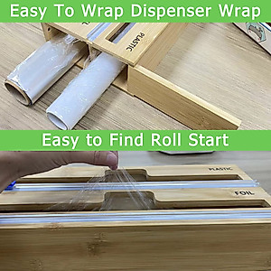 Aluminum Foil & Plastic Wrap Organizer for Kitchen Drawer|Wax Paper Wrap Dispenser with Cutter|Bamboo Roll Storage Organizer| Compatible with 12" Roll