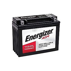 Energizer TX24HL AGM Motorcycle and ATV 12V Battery, 350 Cold Cranking Amps and 21 Ahr, Replaces: YTX24HL-BS and others, Black